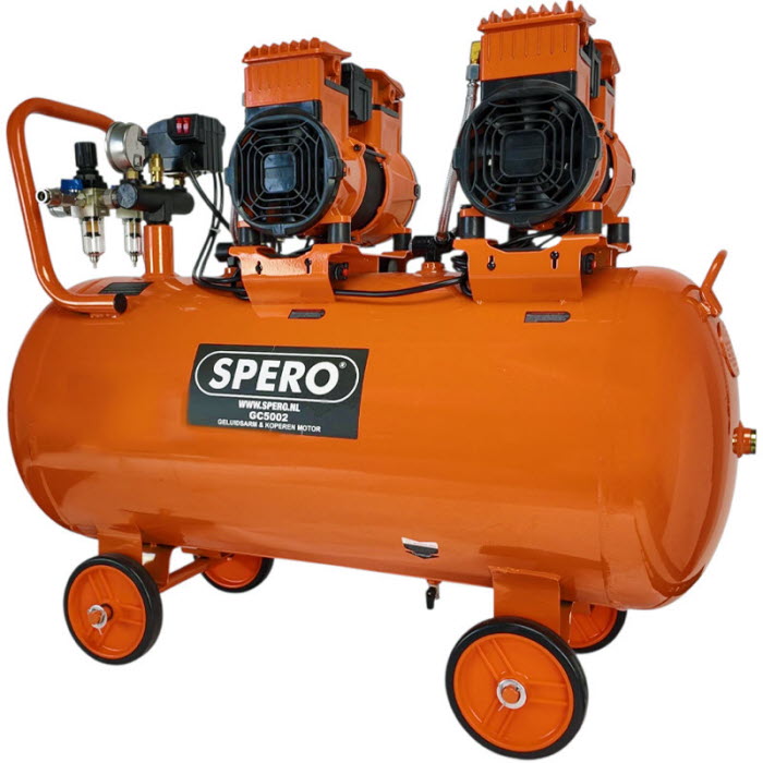 100Ltr - 2960W-4PK HIGH SPEED 500 L/min Olievrije Silent Compressor ...