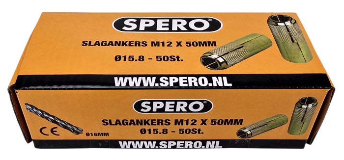 50St. - M12 PRO 16mm Slagankers Geruit Oppervlak - SP1804 | SP1804