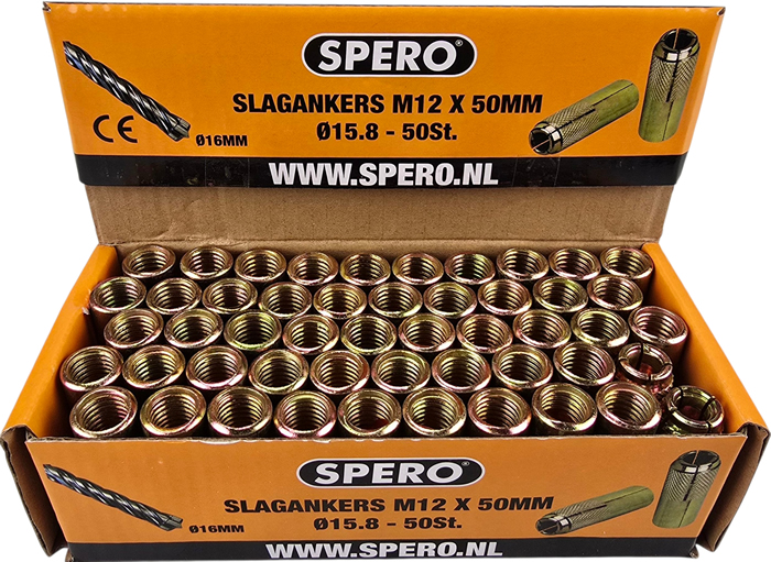 50St. - M12 PRO 16mm Slagankers Geruit Oppervlak - SP1804 | SP1804
