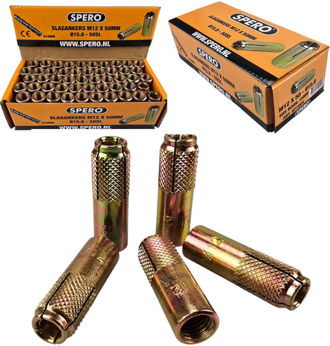 50St. - M12 PRO 16mm Slagankers Geruit Oppervlak - SP1804 | SP1804